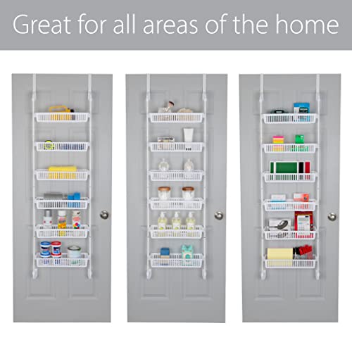 Smart Design Over The Door Organizer for Storage – Perfect for Pantry, Bedroom, Bathroom, Playroom, Kitchen - Maximum Storage with 6 Baskets - Adjustable Steel Frame & Wall Mount – White