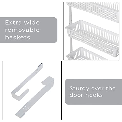 Smart Design Over The Door Organizer for Storage – Perfect for Pantry, Bedroom, Bathroom, Playroom, Kitchen - Maximum Storage with 6 Baskets - Adjustable Steel Frame & Wall Mount – White