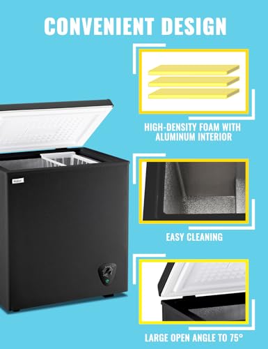 Chest Freezer 5.0 Cubic Feet Small Black Deep Freezers WANAI Mini Compact Home Machine 7 Thermostat Removable Basket Garage Dorm Apartment Kitchen Business