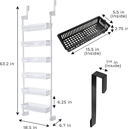 Smart Design Over The Door Organizer for Storage – Perfect for Pantry, Bedroom, Bathroom, Playroom, Kitchen - Maximum Storage with 6 Baskets - Adjustable Steel Frame & Wall Mount – White