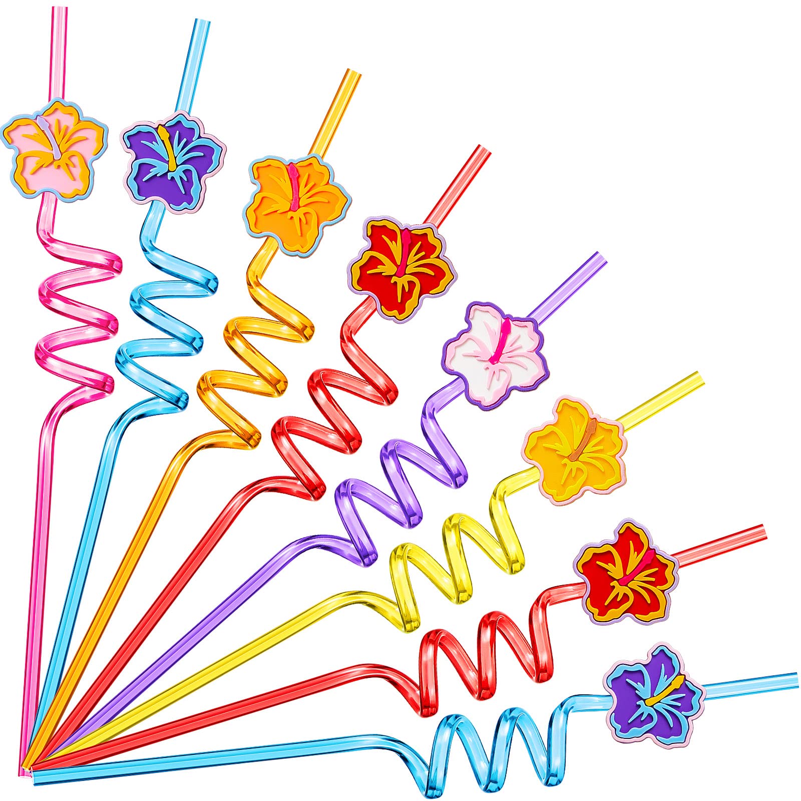 24 Pcs Hibiscus Flower Bendable Straws Flower Drinking Straws Plastic Hibiscus Flower Straws Flower Party Favors for Kids Boys Girls Spring Summer Hawaiian Beach Birthday Supplies, 6 Colors
