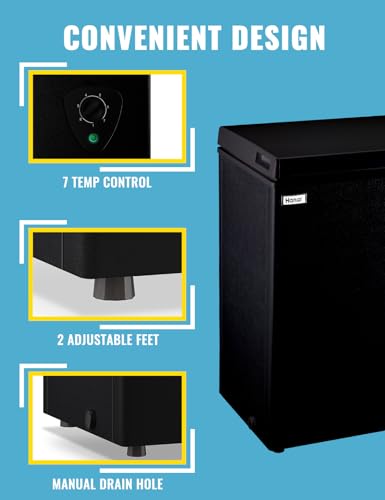 Chest Freezer 5.0 Cubic Feet Small Black Deep Freezers WANAI Mini Compact Home Machine 7 Thermostat Removable Basket Garage Dorm Apartment Kitchen Business