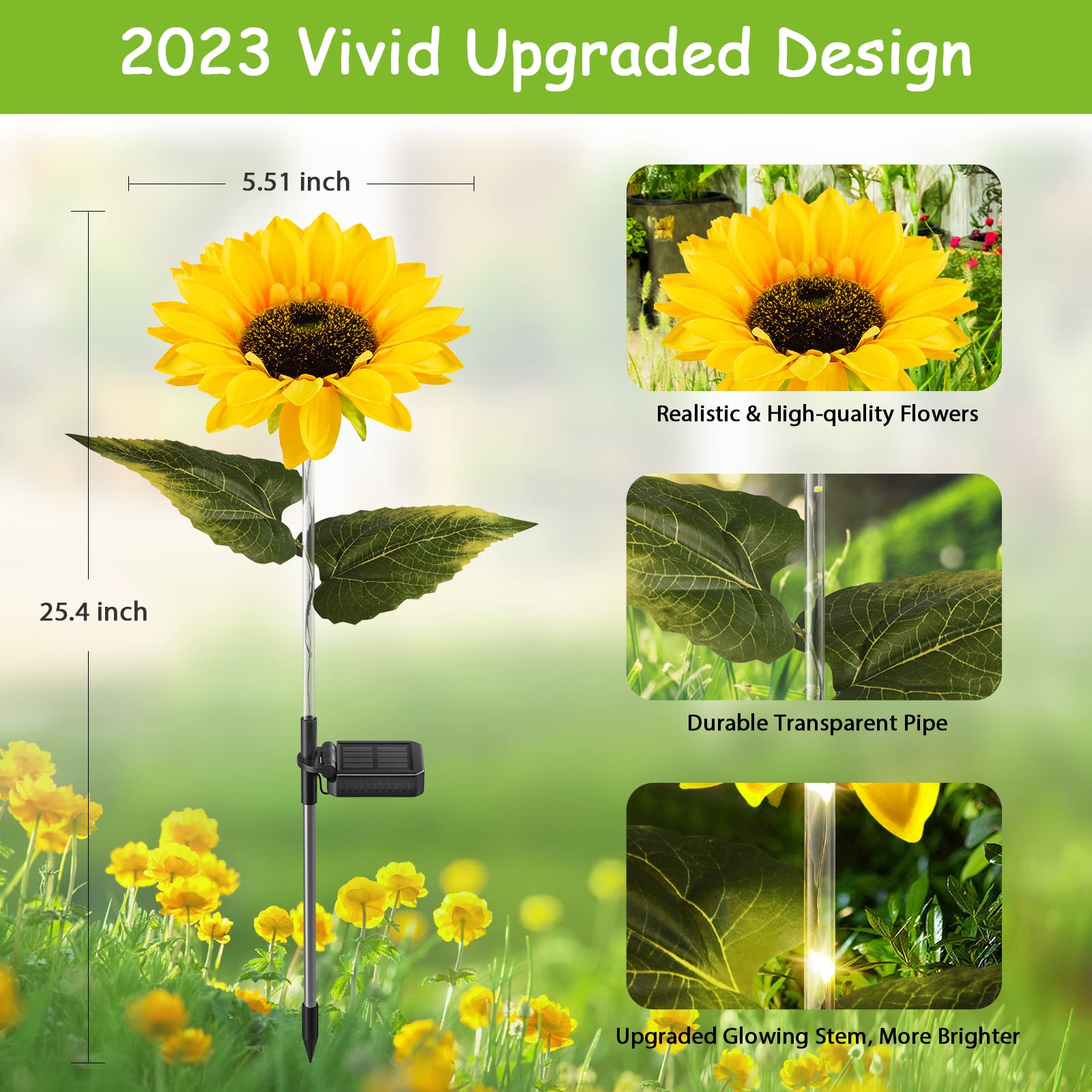 Ahaorigin Solar Outdoor Lights Garden Decor, 2023 New 4 Pack Solar Garden Lights with Bigger Sunflower & Bright 64 LED