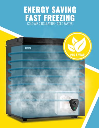 Chest Freezer 5.0 Cubic Feet Small Black Deep Freezers WANAI Mini Compact Home Machine 7 Thermostat Removable Basket Garage Dorm Apartment Kitchen Business