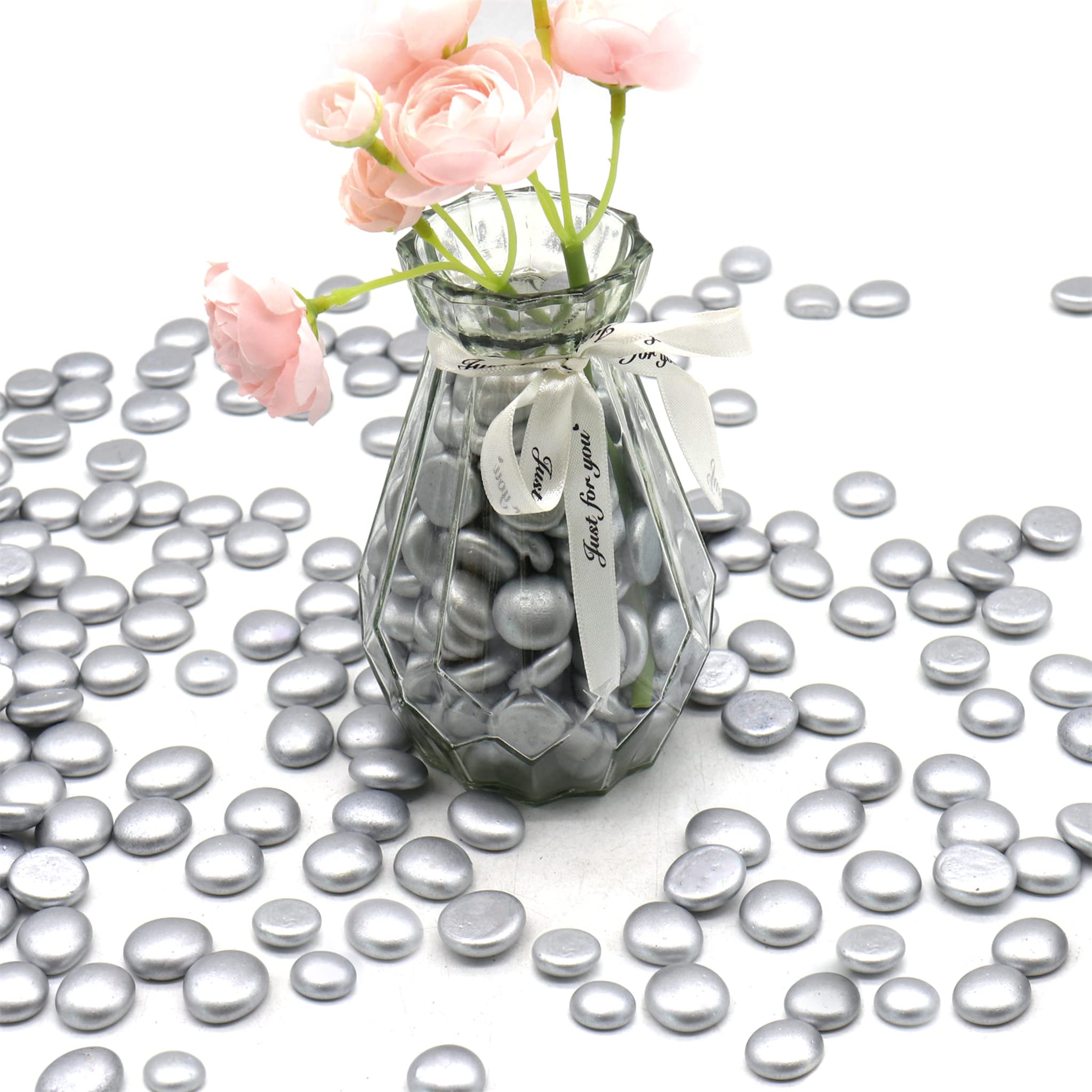 Koltose by Mash Silver Flat Marbles for Vases, 5 LB Decorative Beads Vase Fillers, Crafts, Table Scatter, Wedding and Party Centerpieces, Home Décor, Gemstones, Mosaics, Floral Displays Arrangements