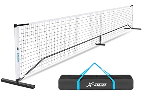 X-ACE 匹克球网-22 英尺(黑白网) X-ACE Regulation Pickleball Set with Net | 4 Paddles | 4 Outdoor Pickleball Balls - Portable 22FT Pickleball Net System All in One Pickle-Ball Equipment Carry Bag (NET)