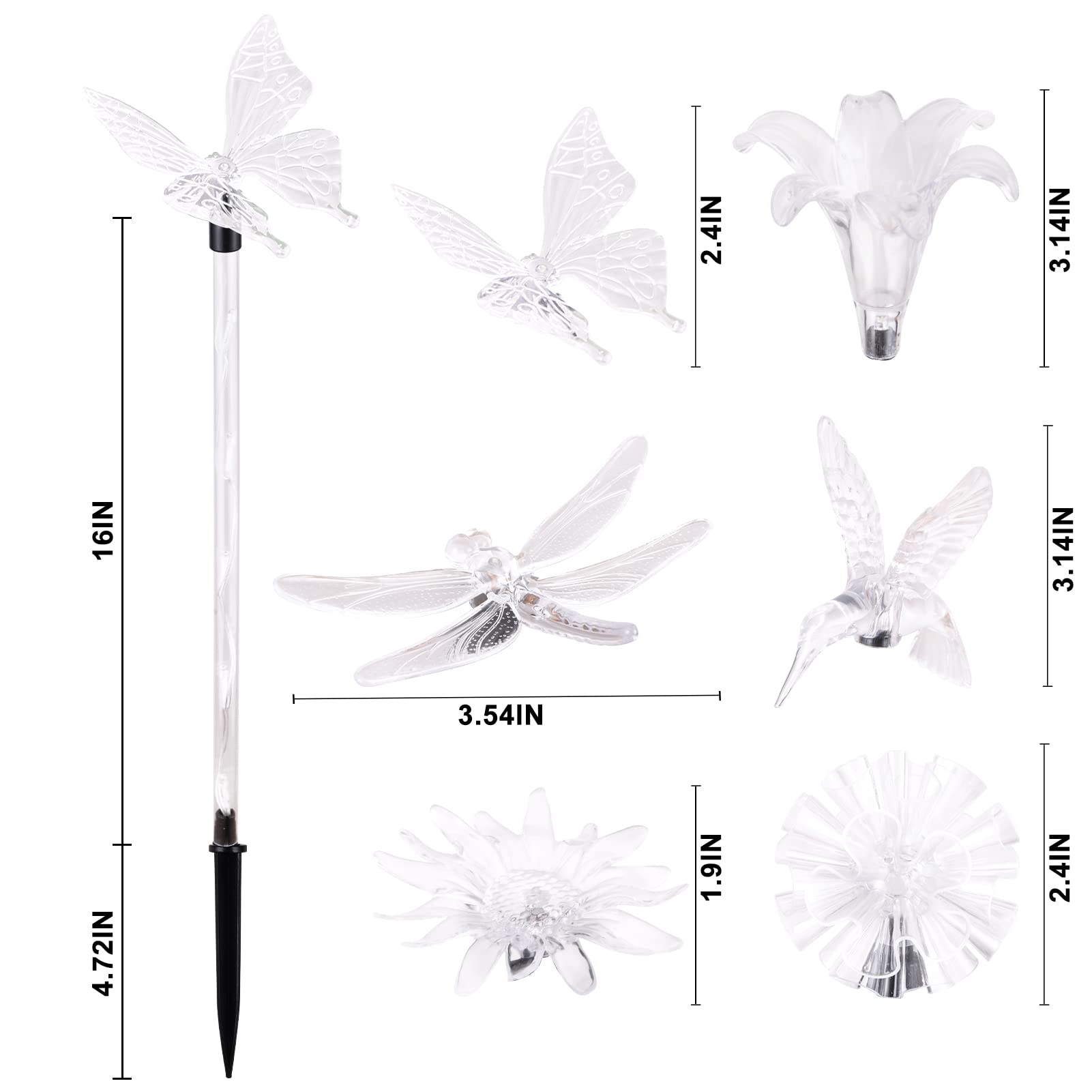 Set of 6 Arcylic Solar Lights for Outside, Garden Decorations Powered Pathway Outdoor Waterproof Ornaments Yard, Patio Plant Pot, Flower Bed, Home Decoration (8 Modes)