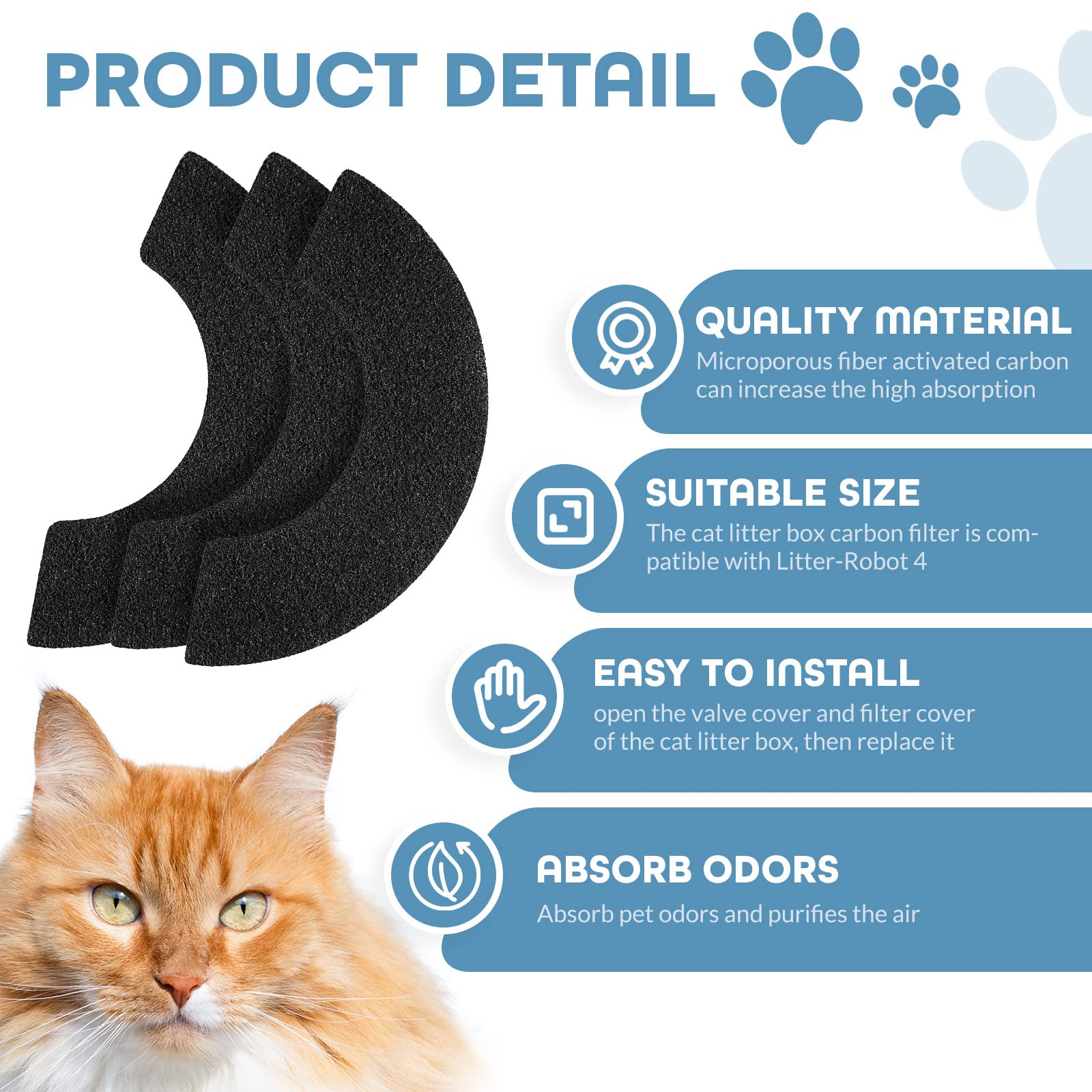 Hoolerry 12 Pcs Carbon Filters Compatible with Litter-Robot 4 Activated Charcoal Replacement Cat Litter Box Filters to Absorb Remove Odors from Pets and Keep Home Fresh