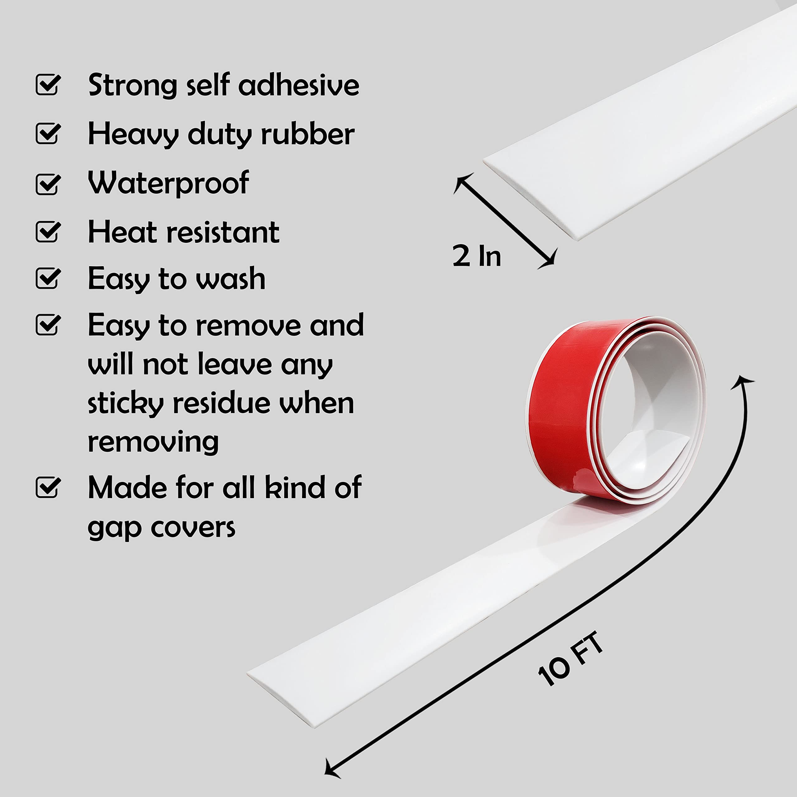 Rubber Bond Floor Transition Strip, Self-Adhesive Vinyl Flooring Transitions Laminate Floor Cover Strips | Flat Divider Strip, Easy to Install & Peel (120 Inches, White)