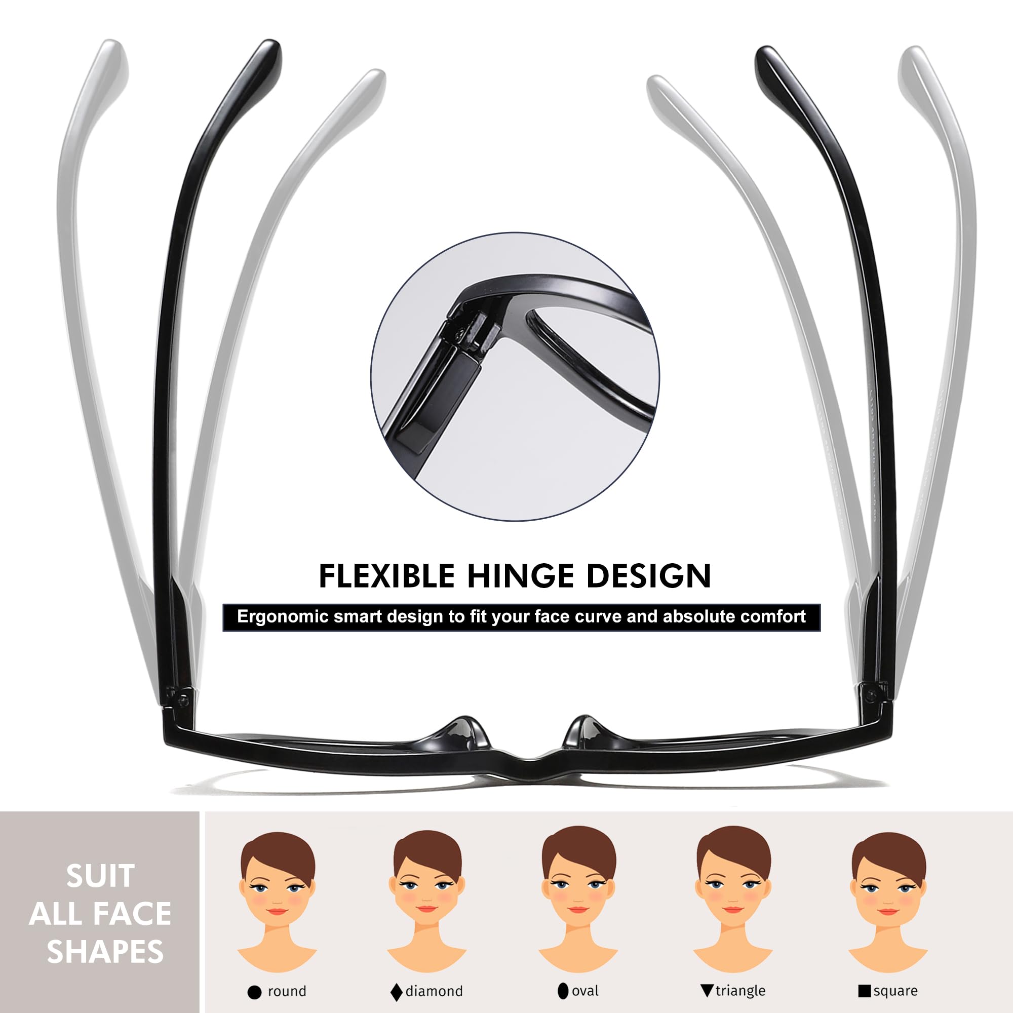 KSSESSE Reading Glasses for Women Men Square Oval Readers with Spring Hinge Thick Frame Style (Mixed Colors-C1, 0.00, x)