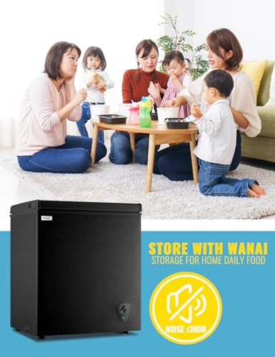 Chest Freezer 5.0 Cubic Feet Small Black Deep Freezers WANAI Mini Compact Home Machine 7 Thermostat Removable Basket Garage Dorm Apartment Kitchen Business