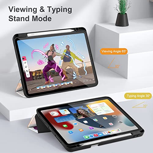 Lepeoac Designed for iPad Pro 11 inch Case M2 4th Generation (2022) / 3rd Gen (2021) / 2nd Gen (2020) / 1st Gen (2018) with Pencil Holder, Trifold Stand TPU Back Shell Smart Case, Floral