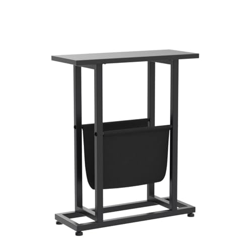 LAKEMID Narrow Side Table Set of 2, Skinny End Table with Magazine Holder, Thin Bedside Table for Small Spaces Living Room, Small Nightstands Bedroom, Black