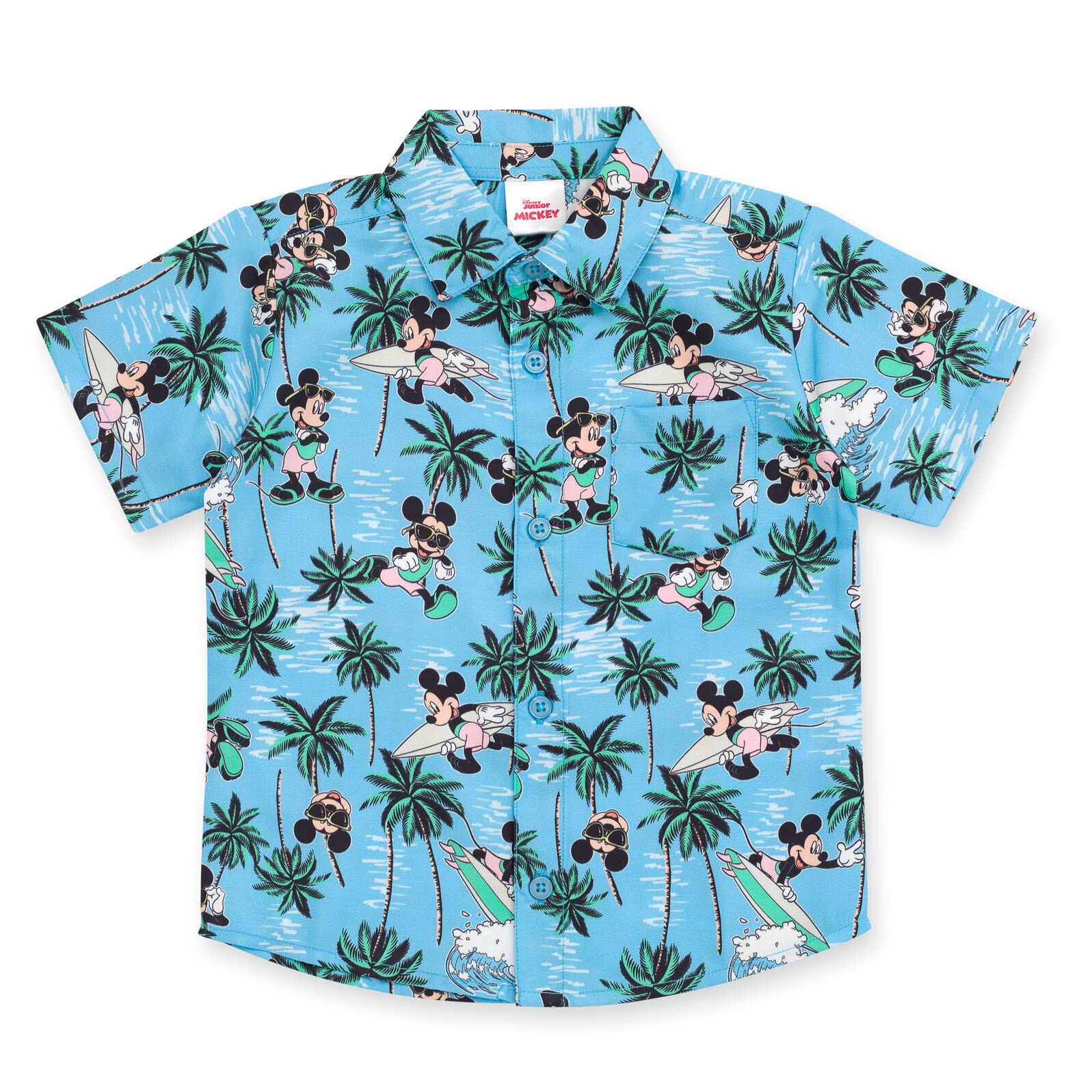 Disney Mickey Mouse Big Boys Hawaiian Button Down Shirt and Shorts Blue 14-16