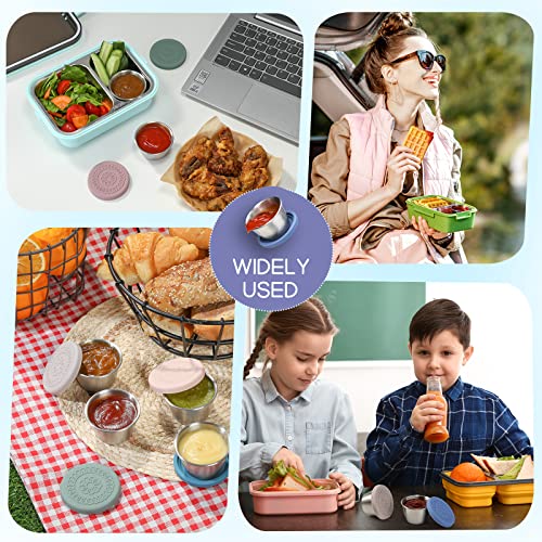 [8 Pack] Salad Dressing Container To Go, 2.4oz Small Condiment Containers with Lids, Reusable Stainless Steel Sauce Cups Containers, Leakproof Silicone Lids for Lunch Bento Box, Picnic and Travel