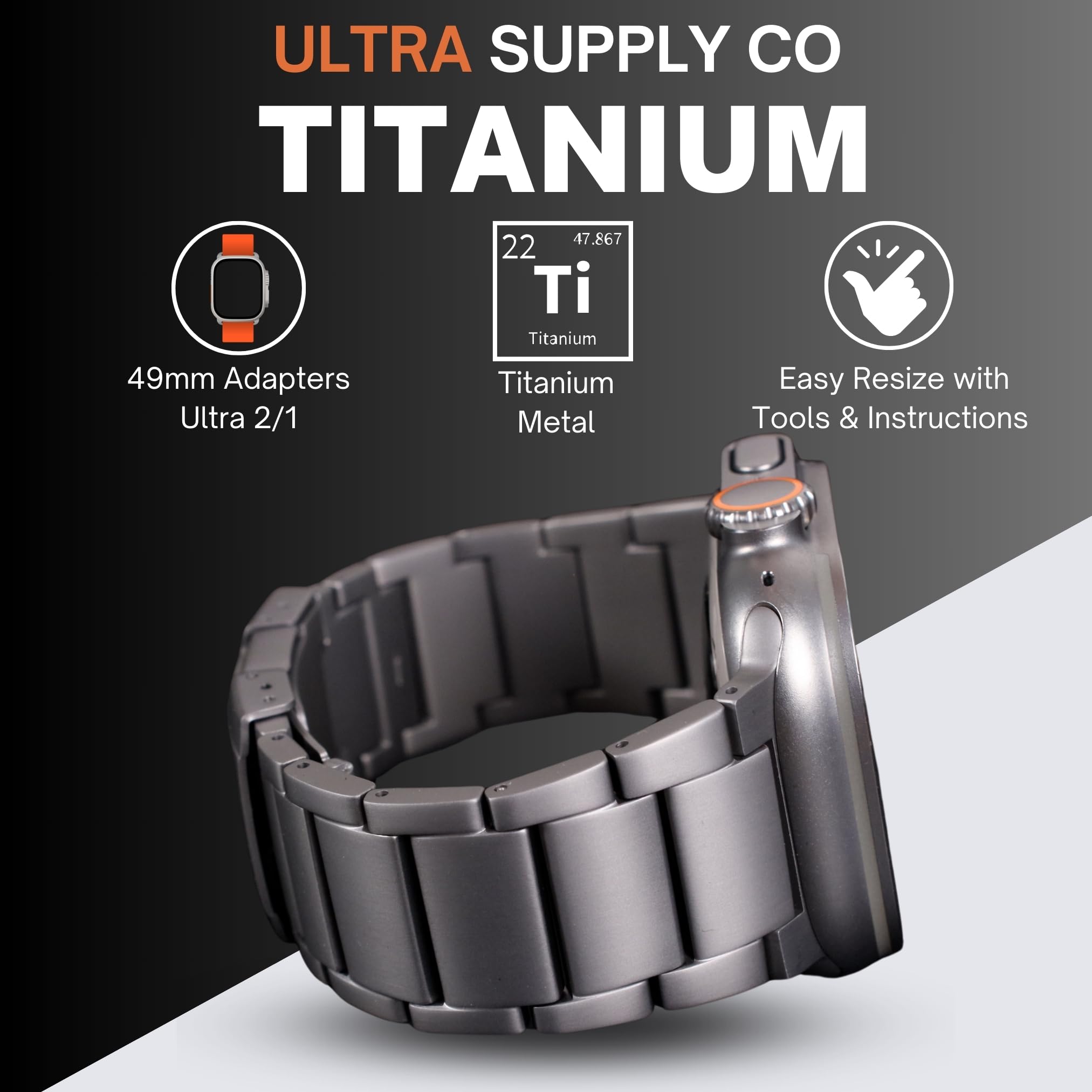 Ultra 2 Titanium Band 49mm Compatible with Apple Watch Ultra 2 & Ultra 1 Metal Band - Titanium Metal Bracelet