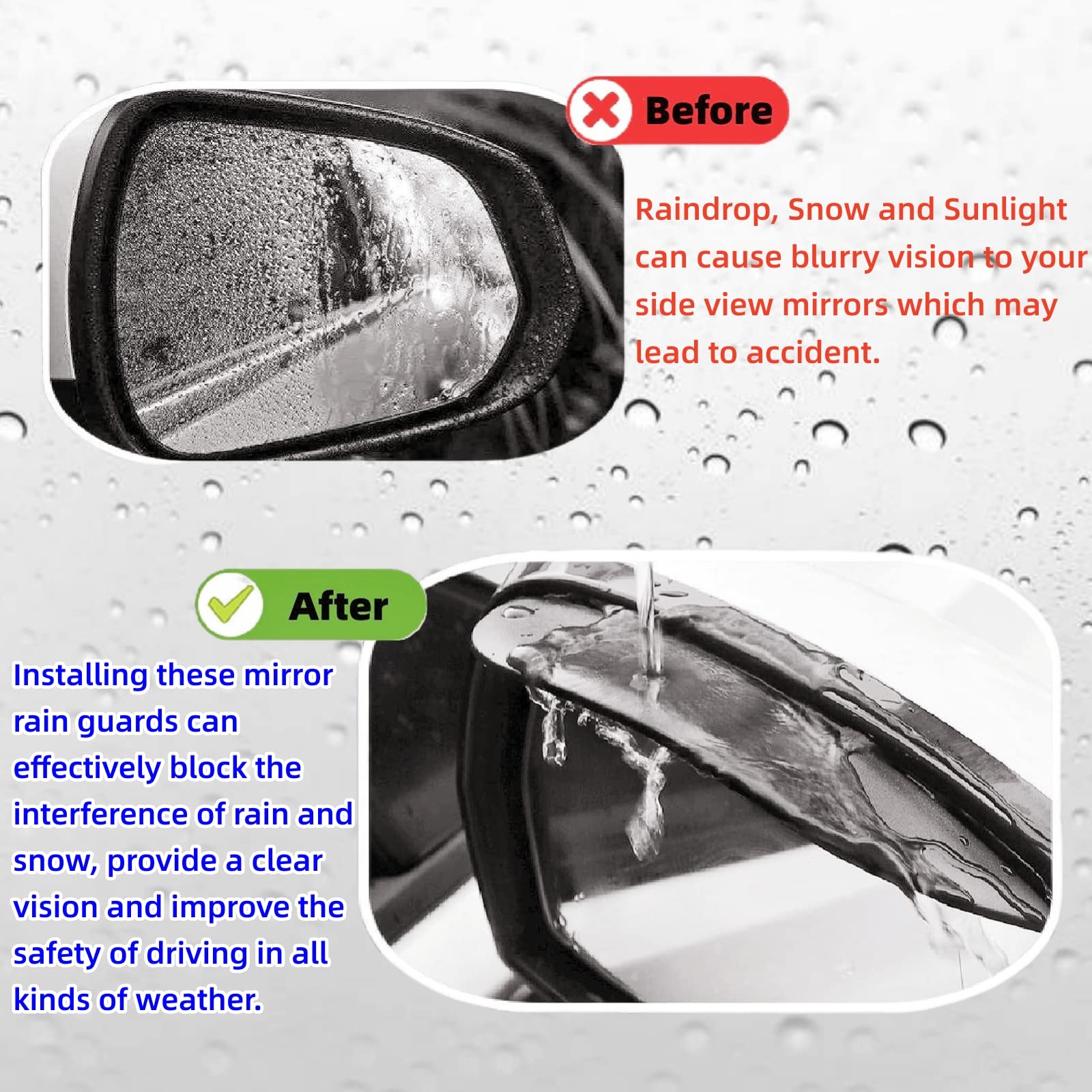 2 Pcs Mirror Rain Visor Eyebrow 2 Pcs Car Waterproof Film Anti Rain Mirror Film,Waterproof Auto Mirror Rain Visor Guard for Most Car Truck SUV