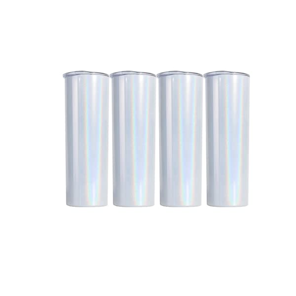 20oz CASE (4 UNITS) Glitter Skinny Strainght Sublimation Tumblers (White, 4)