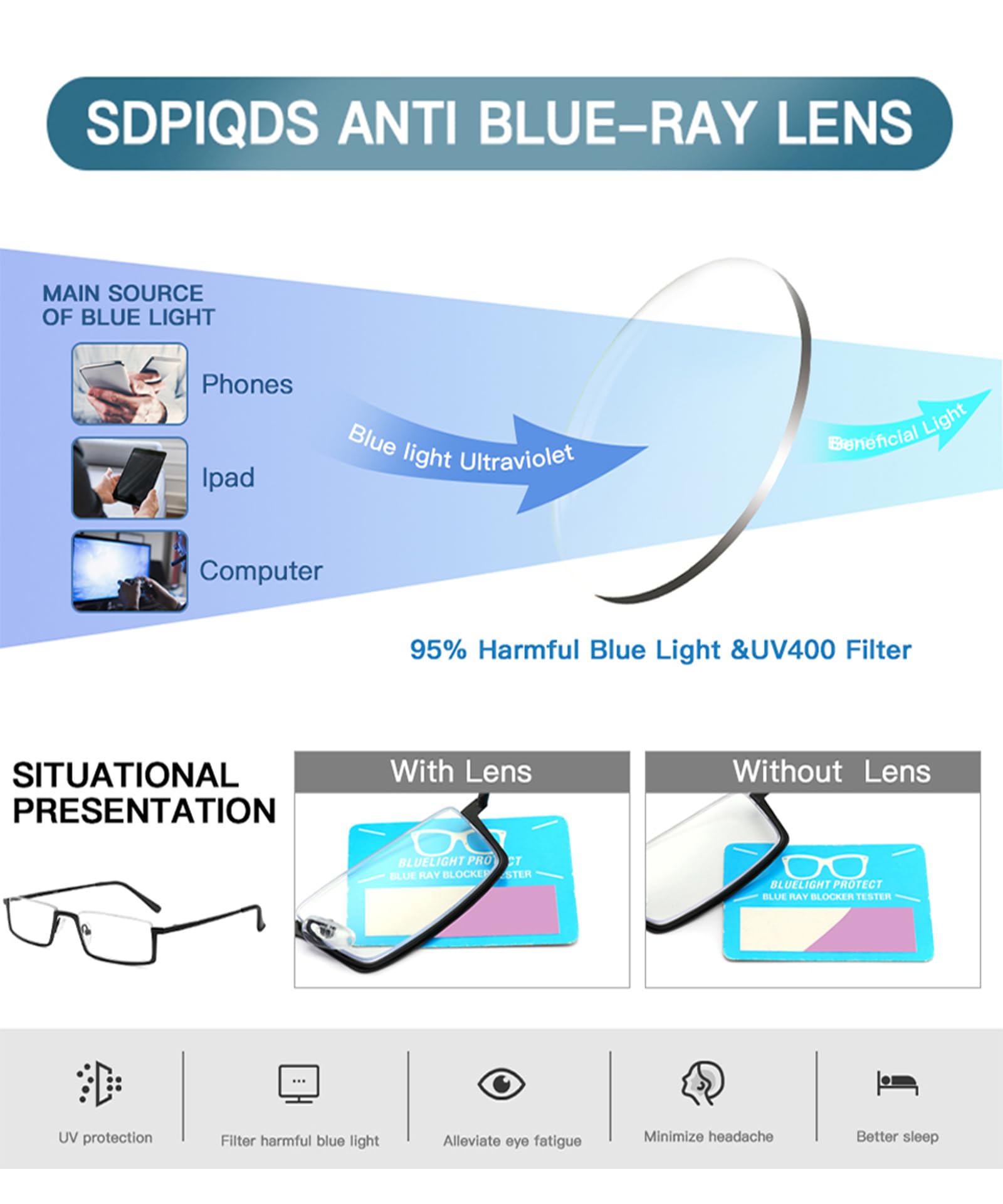 SDPIQDS 2 Pairs Half Moon Frame Reading Glasses Blue Light Blocking,Semi Rim Spring Hinge Metal Readers with Cases Women Men 2.0X