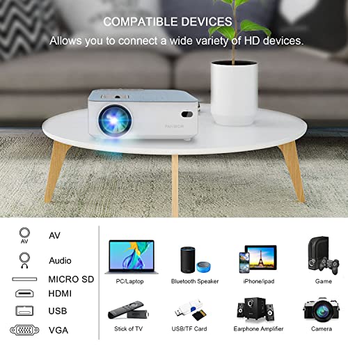 FANGOR HD Bluetooth Projector - Portable 1080P Supported Projector for Outdoor Movie, Mini Video Projector with Carry Bag & Tripod, Compatible Computer/ Laptop/ SD Cards/PS4/ Xbox