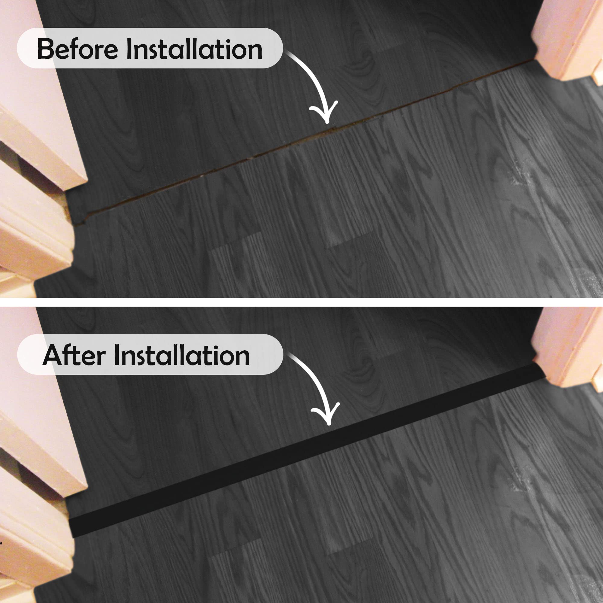 Rubber Bond Floor Transition Strip, Self-Adhesive Vinyl Flooring Transitions Laminate Floor Cover Strips | Flat Divider Strip, Easy to Install & Peel (120 Inches, Black)