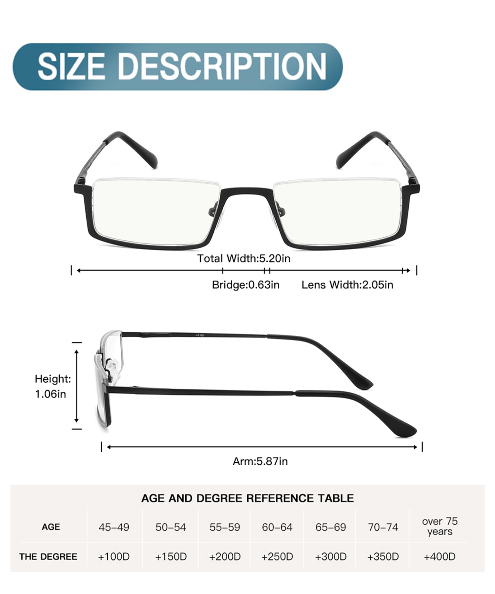 SDPIQDS 2 Pairs Half Moon Frame Reading Glasses Blue Light Blocking,Semi Rim Spring Hinge Metal Readers with Cases Women Men 2.0X