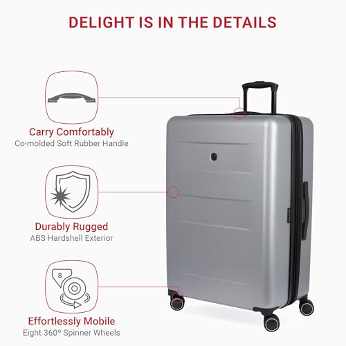 SwissGear 8020 Eclipse Hardside Expandable Luggage with Spinner Wheels, Ultimate Grey, Checked-Large 27-Inch