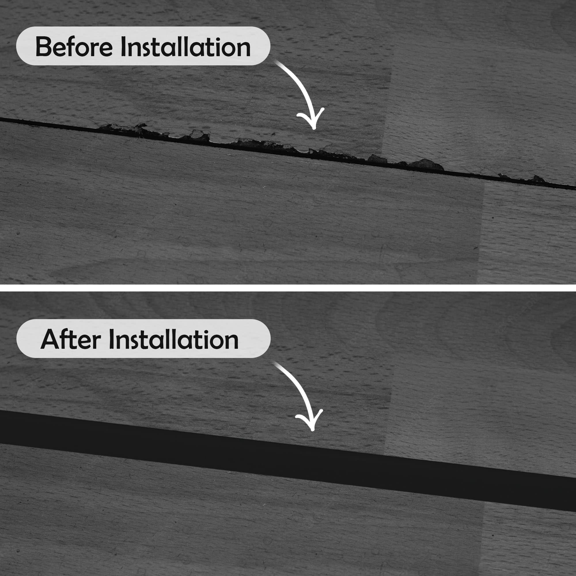 Rubber Bond Floor Transition Strip, Self-Adhesive Vinyl Flooring Transitions Laminate Floor Cover Strips | Flat Divider Strip, Easy to Install & Peel (120 Inches, Black)