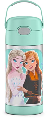 THERMOS FUNTAINER 12 Ounce Stainless Steel Vacuum Insulated Kids Straw Bottle, Frozen 2