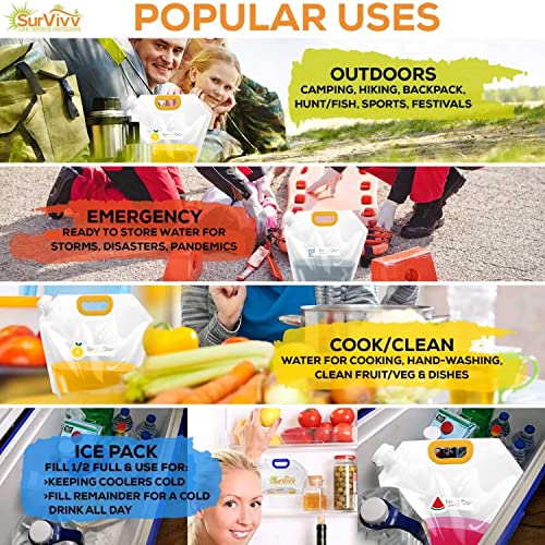 Water Storage Bag Foldable Container Handle Carrier Jugs Storing Wash Station Tank BPA Free Transparent Cube Emergency Survivals Freezer Cateen 1.3/2.6 Gallons