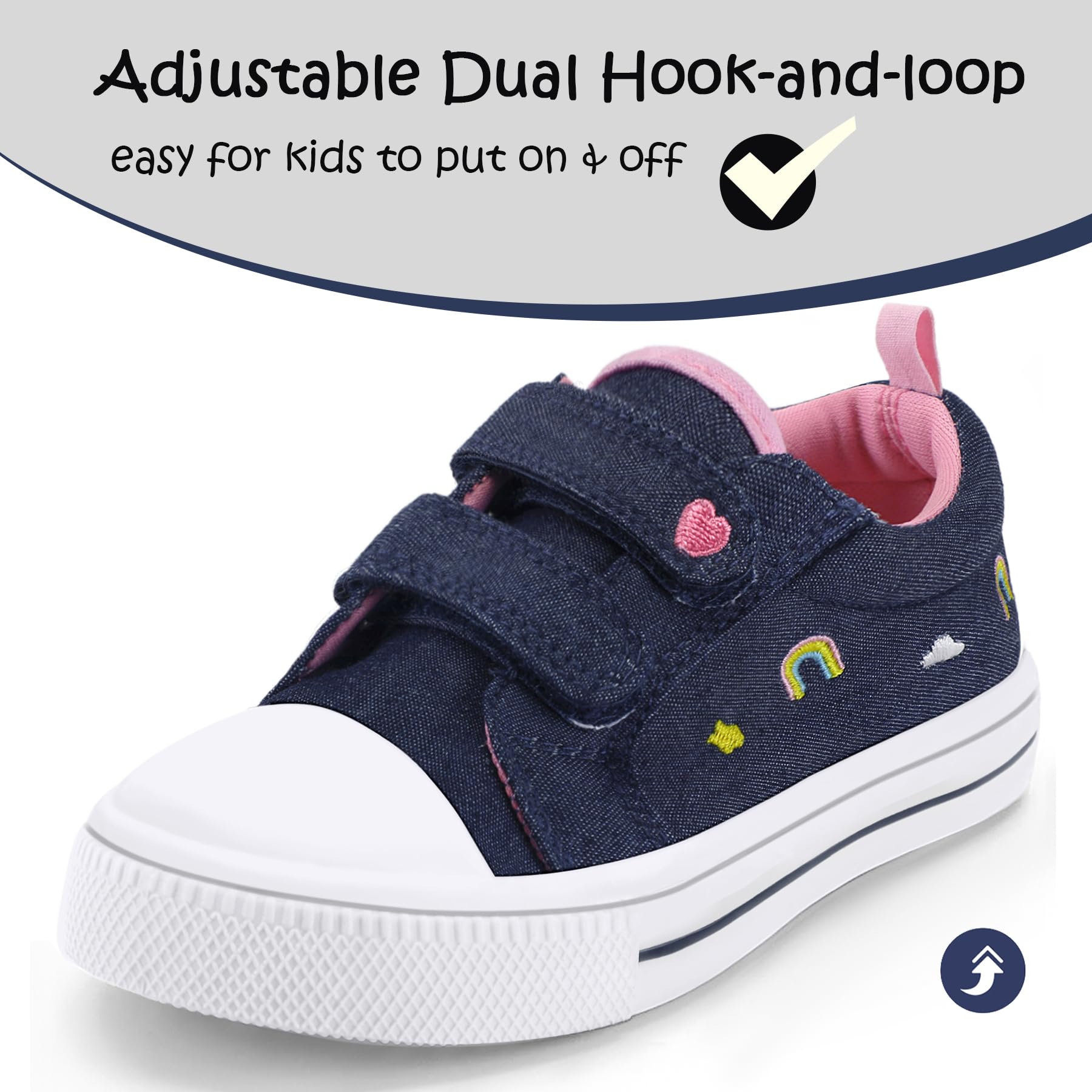 K KomForme Toddler Sneakers for Boys and Girls Dual Hook and Loops Sneakers Baby Canvas Shoes Denim Blue