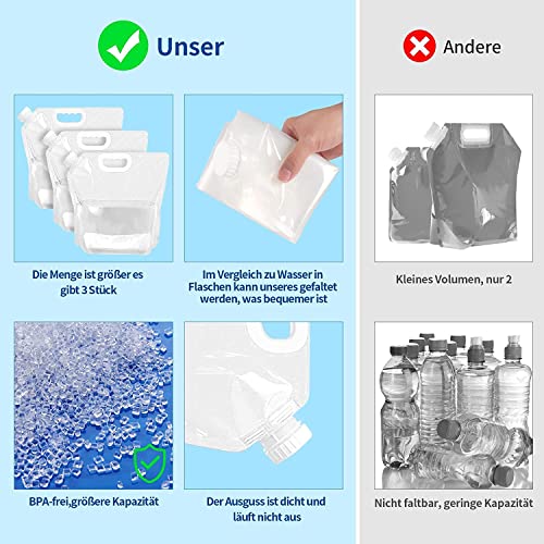 Water Storage Bag Foldable Container Handle Carrier Jugs Storing Wash Station Tank BPA Free Transparent Cube Emergency Survivals Freezer Cateen 1.3/2.6 Gallons