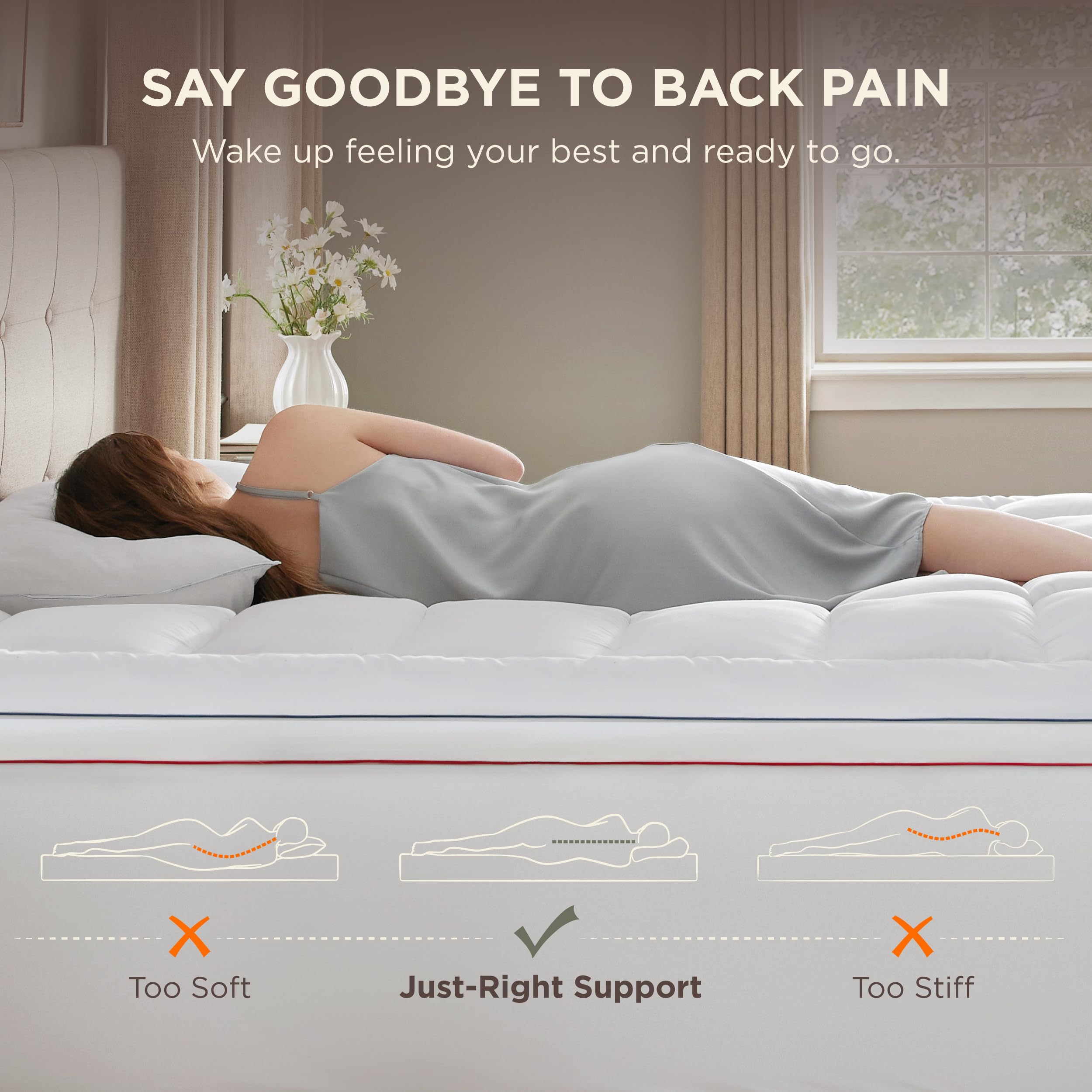 Bedsure Twin XL Mattress Topper Dorm Bedding - Extra Thick Mattress Pad Cover with Deep Pocket, Plush Soft Pillow-Top Bed Topper for Back Pain Relief, Overfilled with Down Alternative Filling, White