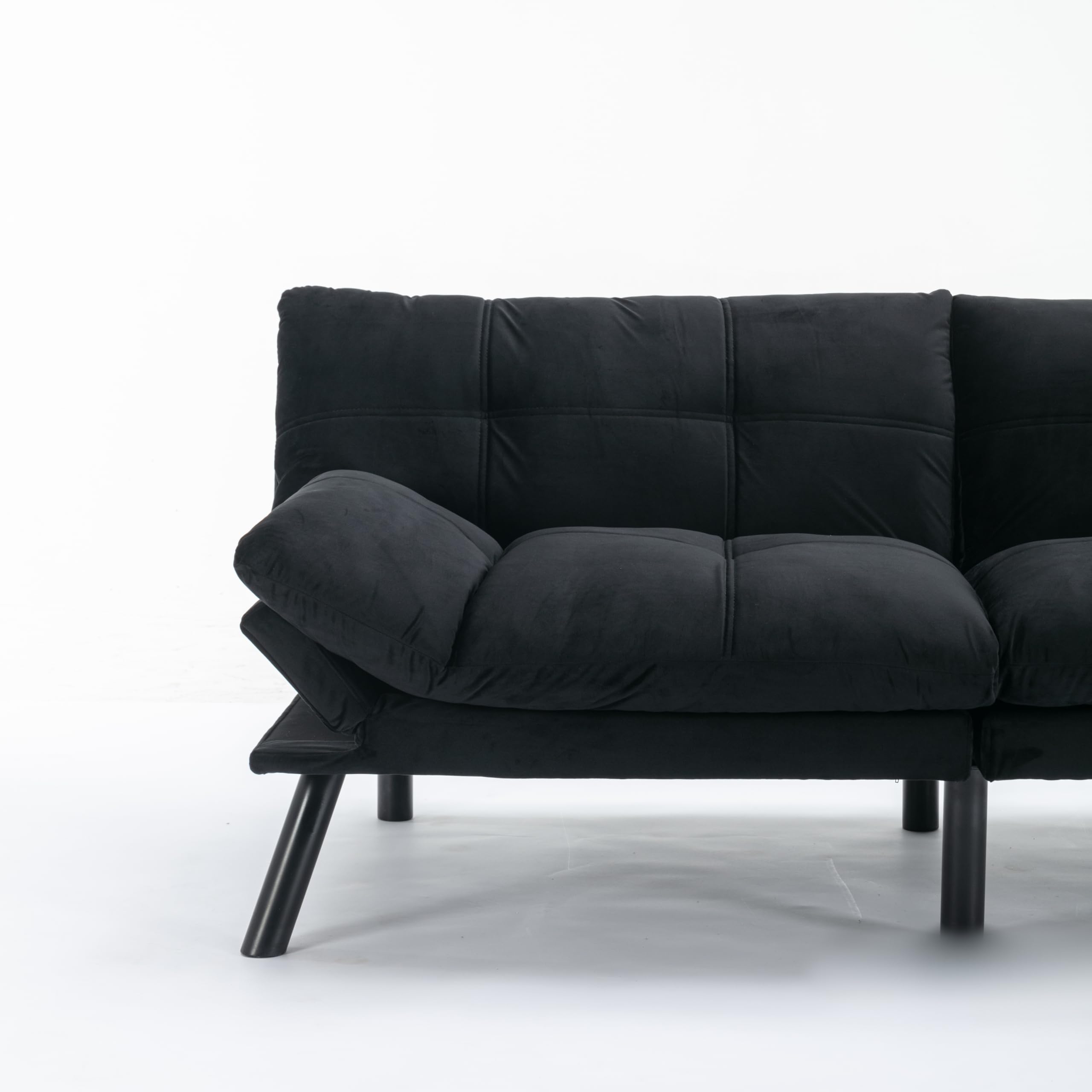 Convertible Memory Foam Futon Couch Bed, Leather Futon Sofa Bed, Folding Modern Sleeper Sofa with Quick Adjustable Armrest and Backrest for Studio Apartment/Home Office/Small Space (Black) (Black)