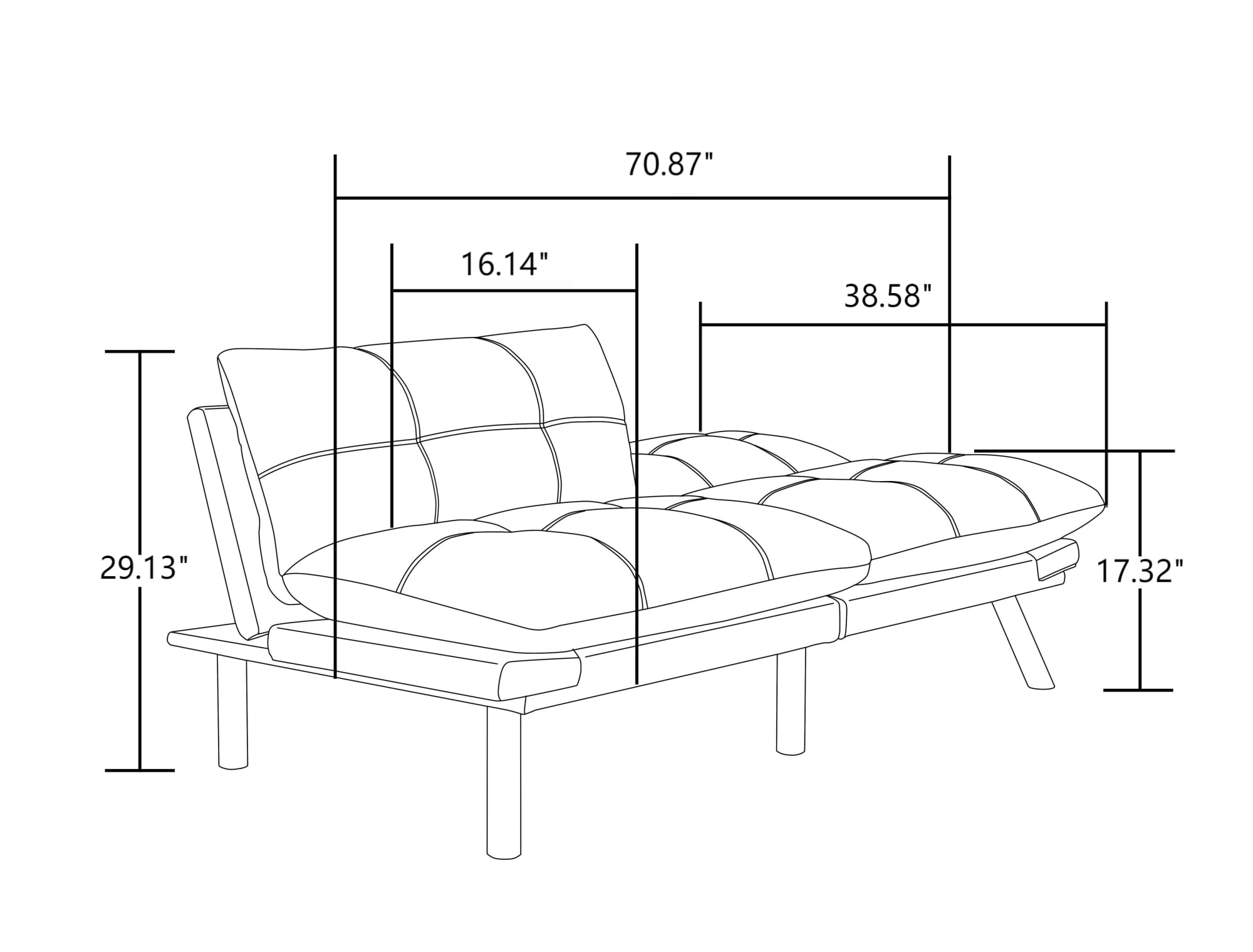 Convertible Memory Foam Futon Couch Bed, Leather Futon Sofa Bed, Folding Modern Sleeper Sofa with Quick Adjustable Armrest and Backrest for Studio Apartment/Home Office/Small Space (Black) (Black)