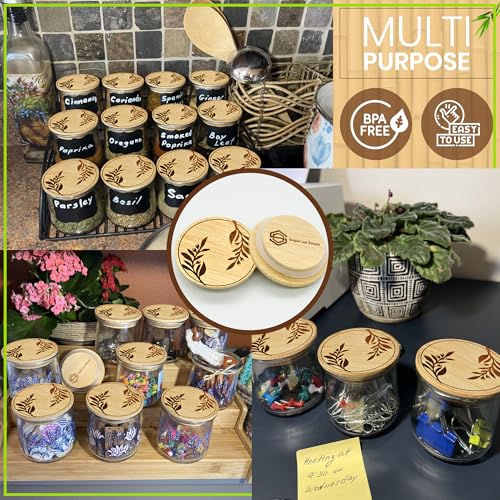 4 Oui Yogurt Jar Lids With Beautiful Olive Branches Pattern. Made of Bamboo Wood with Food Grade Silicone Sealing Ring. Durable, Food-Safe, Airtight Fit. Oui Yogurt Jar Lids for Regular or Petite Jars