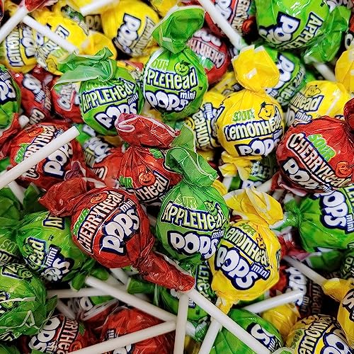 Ferrara Lemonhead and Friends Mini Sour Lollipops - Bulk Lemonhead, Applehead, Cherryhead Assorted Lollipops Individually Wrapped - Bulk Pack - 2 Pound