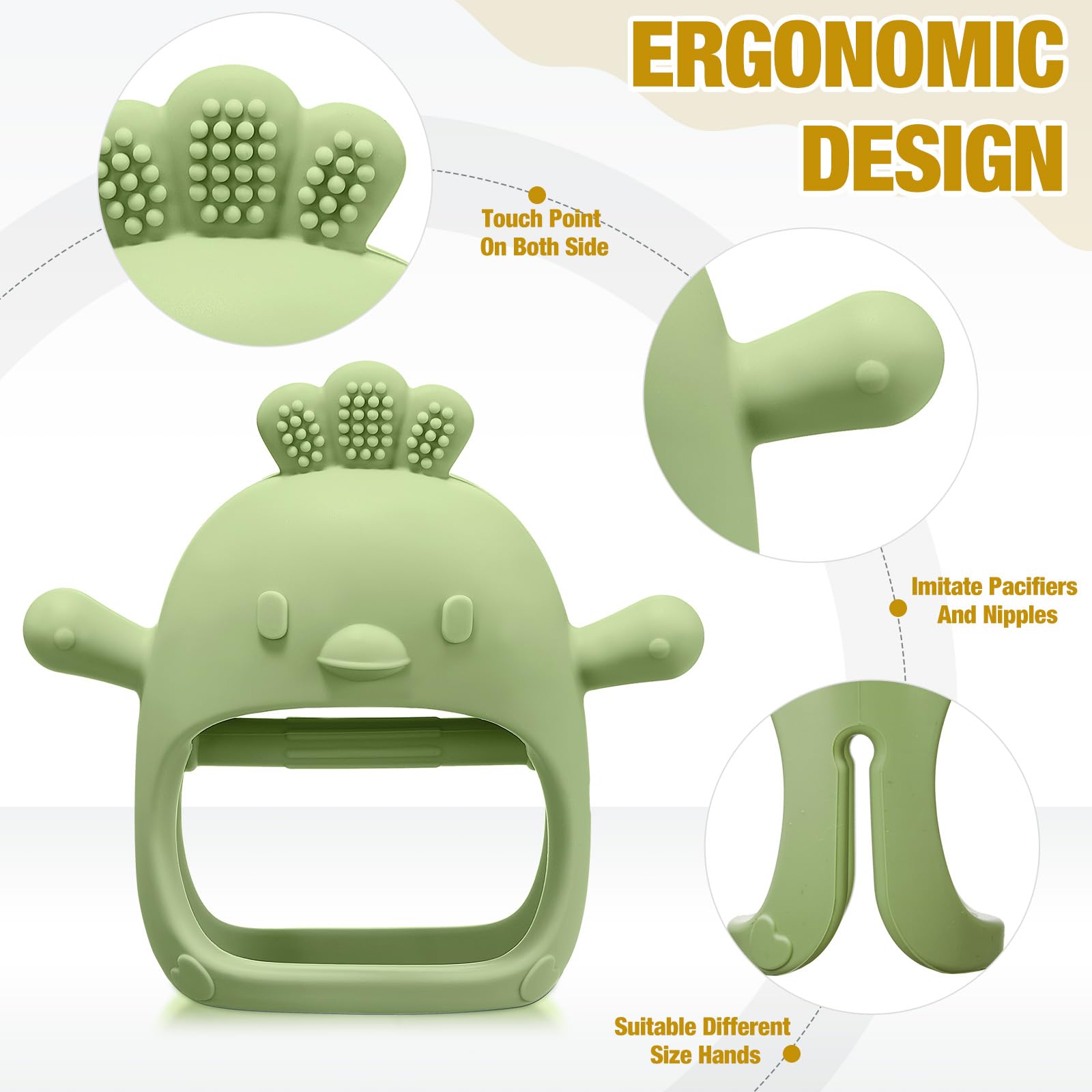 4 Packs Baby Teething Toy Silicone Teething Toys for Babies 0-6 Months Anti Dropping Wrist Hand Teethers Mitten Chick Baby Chew for Sucking Needs