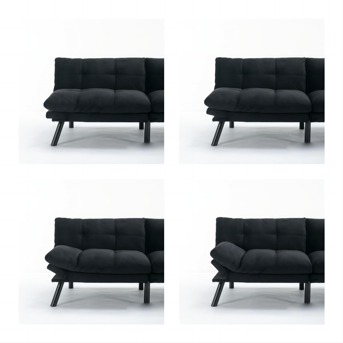 Convertible Memory Foam Futon Couch Bed, Leather Futon Sofa Bed, Folding Modern Sleeper Sofa with Quick Adjustable Armrest and Backrest for Studio Apartment/Home Office/Small Space (Black) (Black)