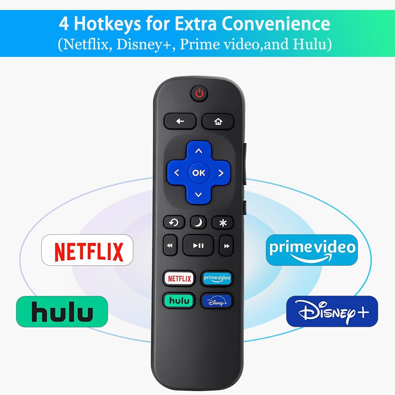 Universal TV Remote Control for All Roku TV + Night Glow Remote Case, Ukiism Replacement Remote for TCL Roku/Hisense Roku/Sharp Roku TV,TV Remote with Netflix Disney+/Hulu/Prime Video