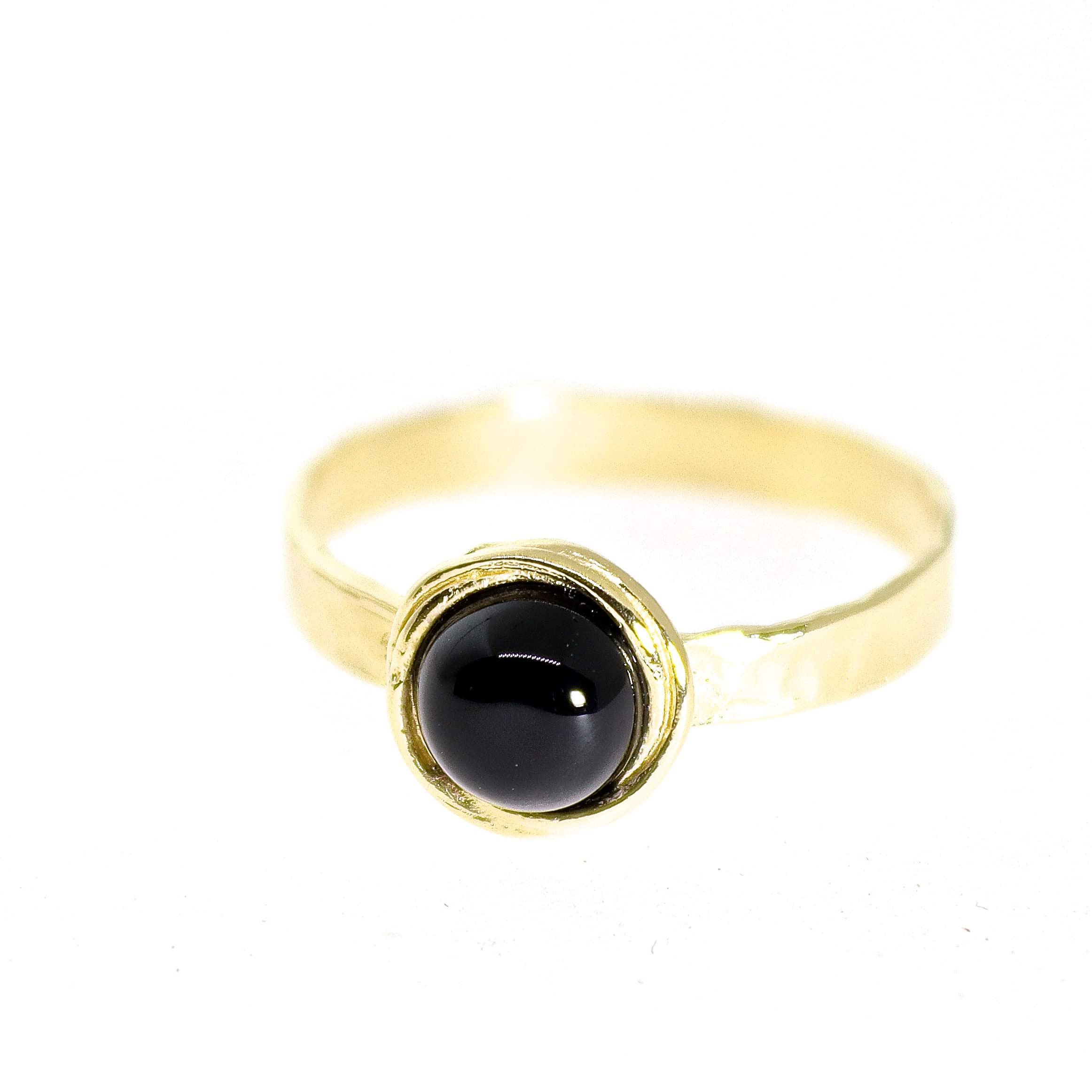 Black stone gold ring, Onyx gold ring, 14k gold plating stone ring band, Stacking stone ring, Small stone gold ring (onyx, 6)