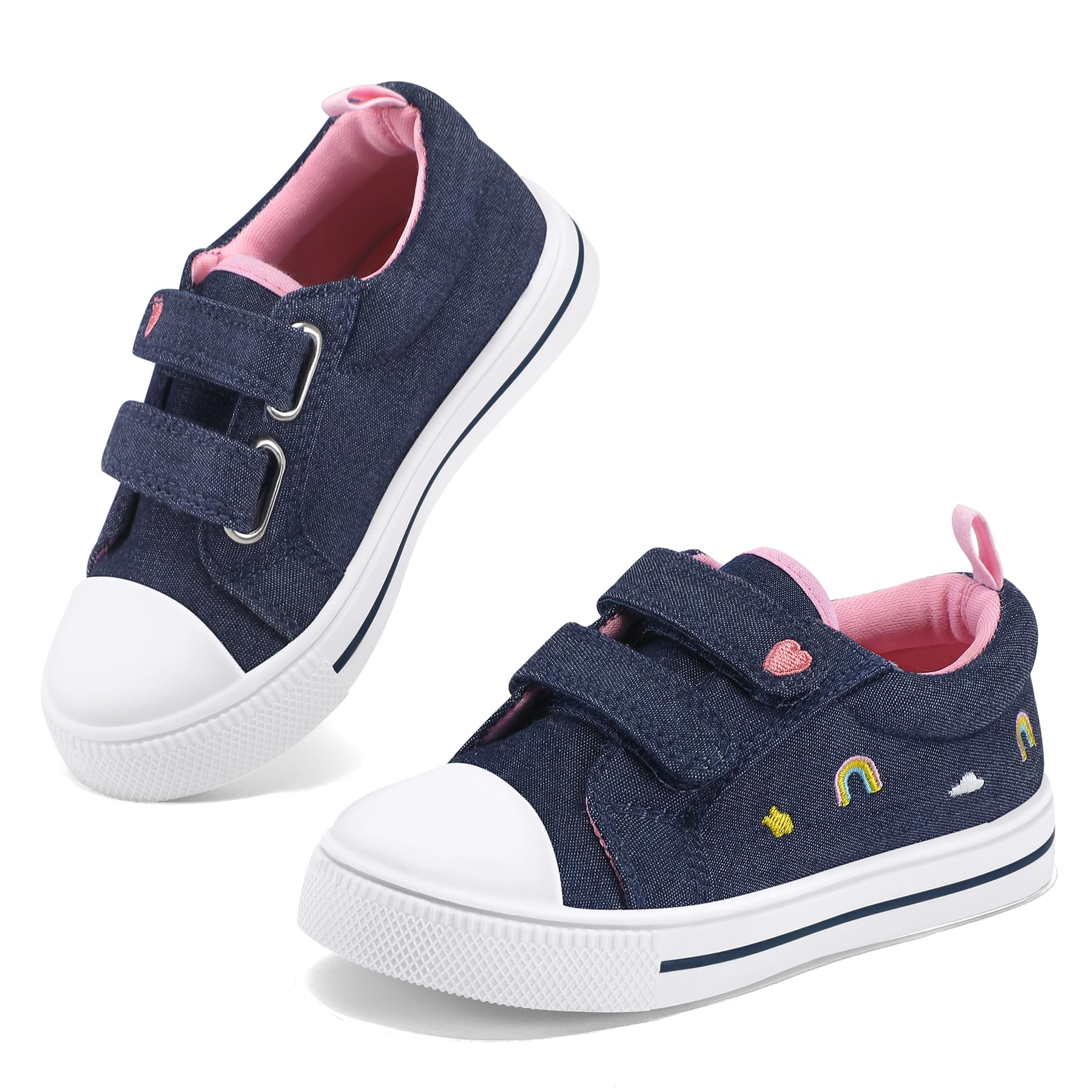 K KomForme Toddler Sneakers for Boys and Girls Dual Hook and Loops Sneakers Baby Canvas Shoes Denim Blue