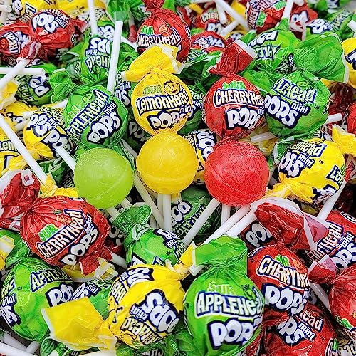 Ferrara Lemonhead and Friends Mini Sour Lollipops - Bulk Lemonhead, Applehead, Cherryhead Assorted Lollipops Individually Wrapped - Bulk Pack - 2 Pound