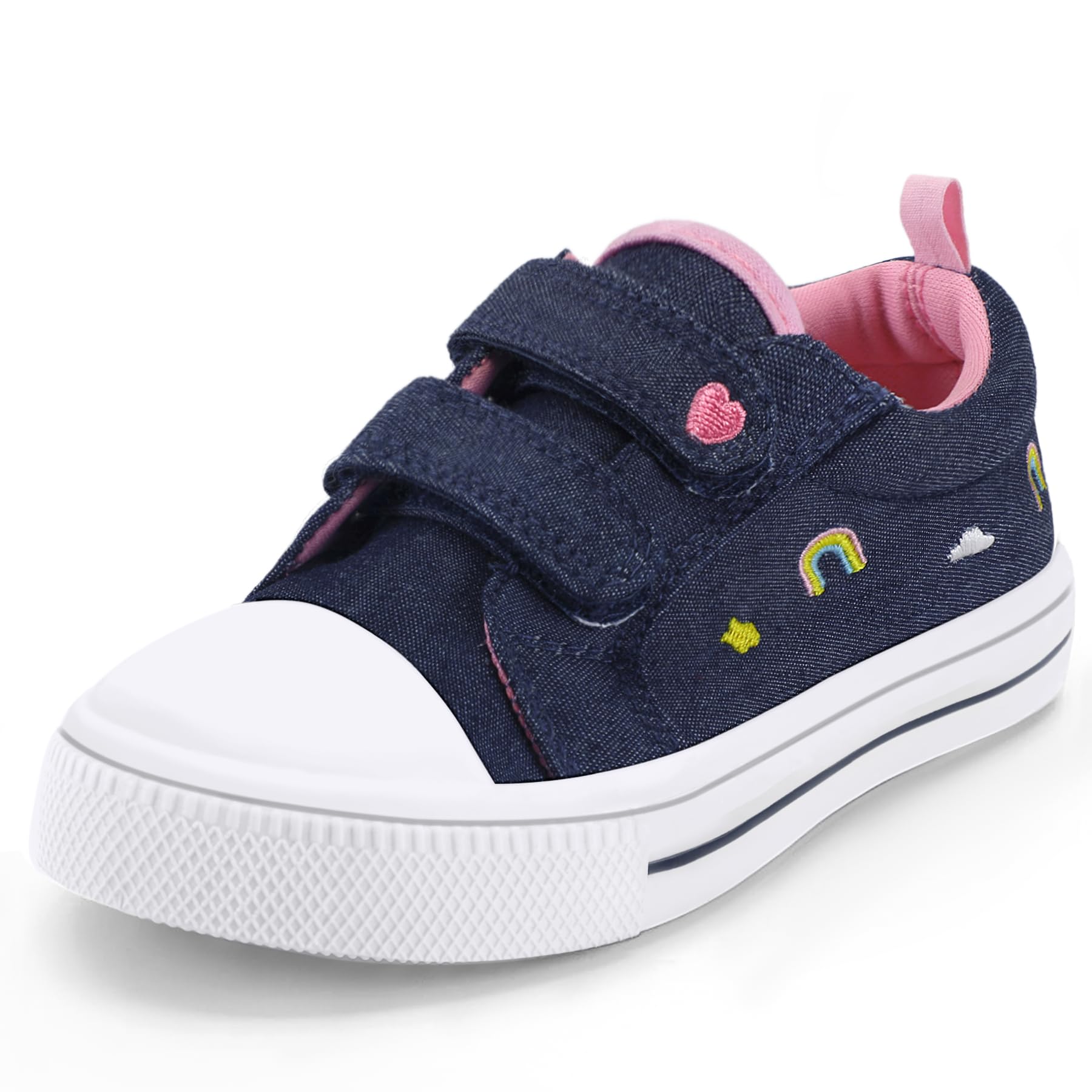 K KomForme Toddler Sneakers for Boys and Girls Dual Hook and Loops Sneakers Baby Canvas Shoes Denim Blue