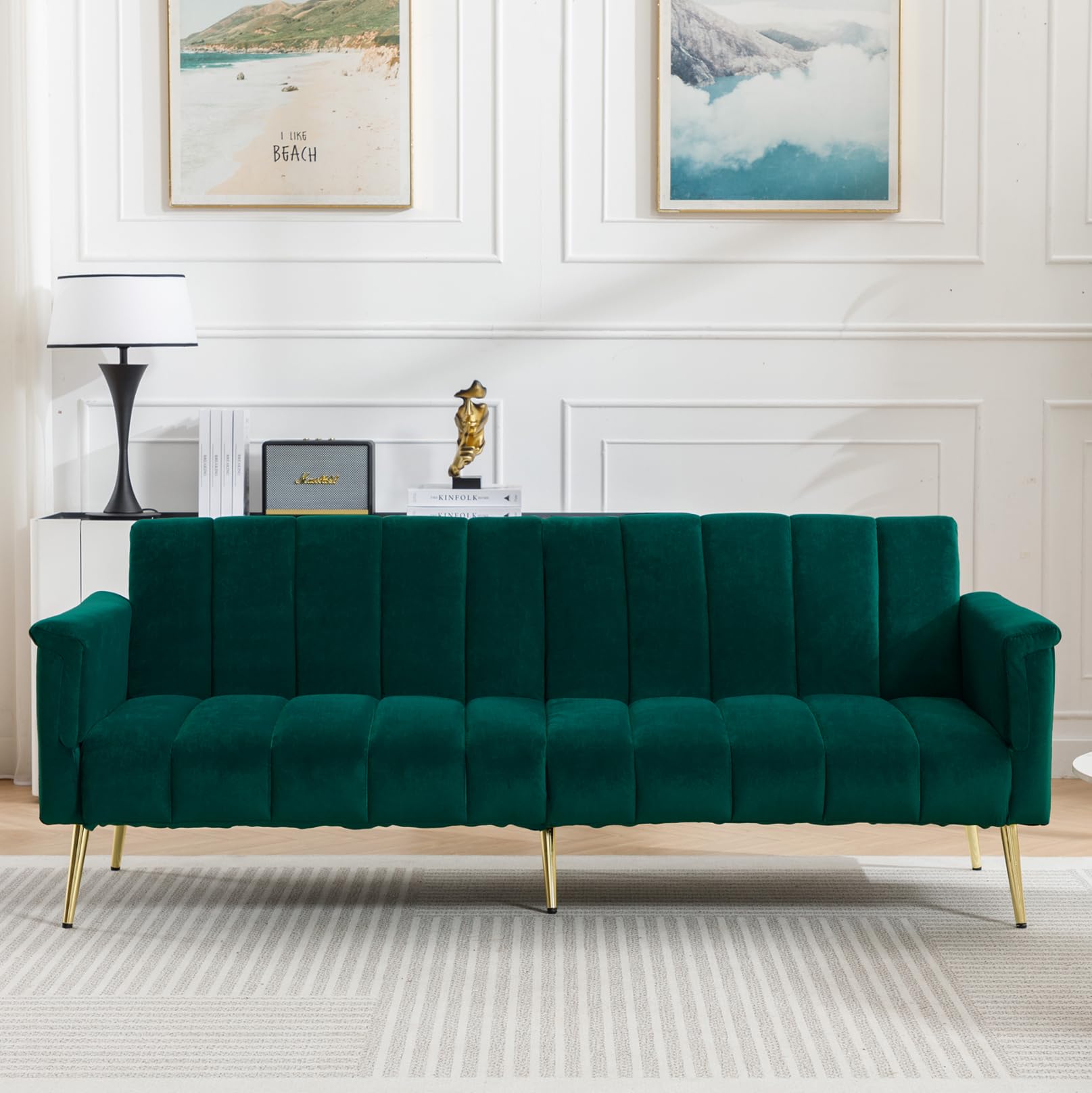 TTGIEET 75'' W Modern Velvet Sofa Couch，Mid Century Loveseat Living Room Furniture with Golden Legs, Tufted Upholstered Love Seats for Small Space, Apartment, Bedroom, Office （Green）
