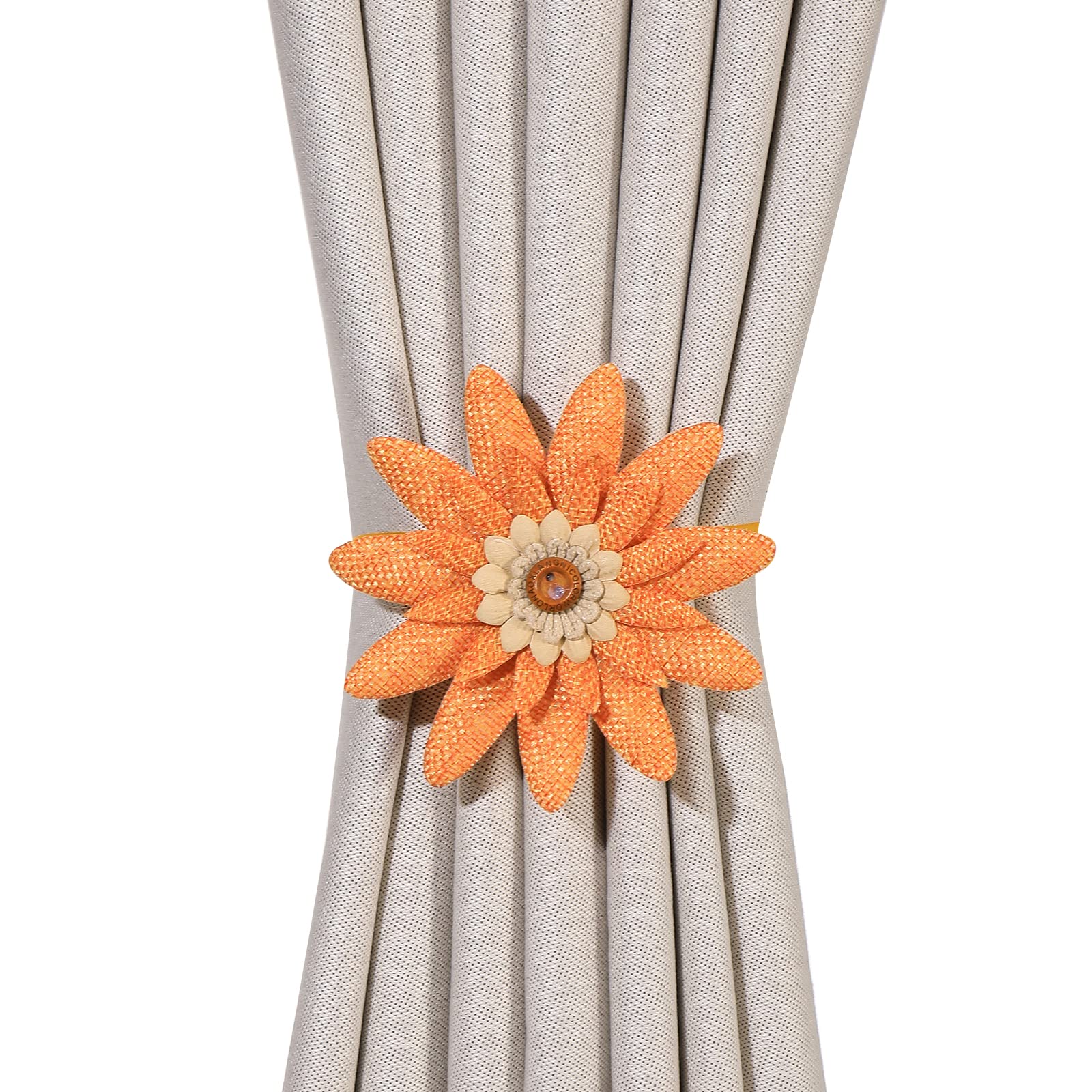 SUQ I OME 1 Pair of Rustic Handmade Sunflower Curtain Clips Curtain Tiebacks Accessory Curtain Holder Curtain Holdbacks for Home Office Decoration(Orange)