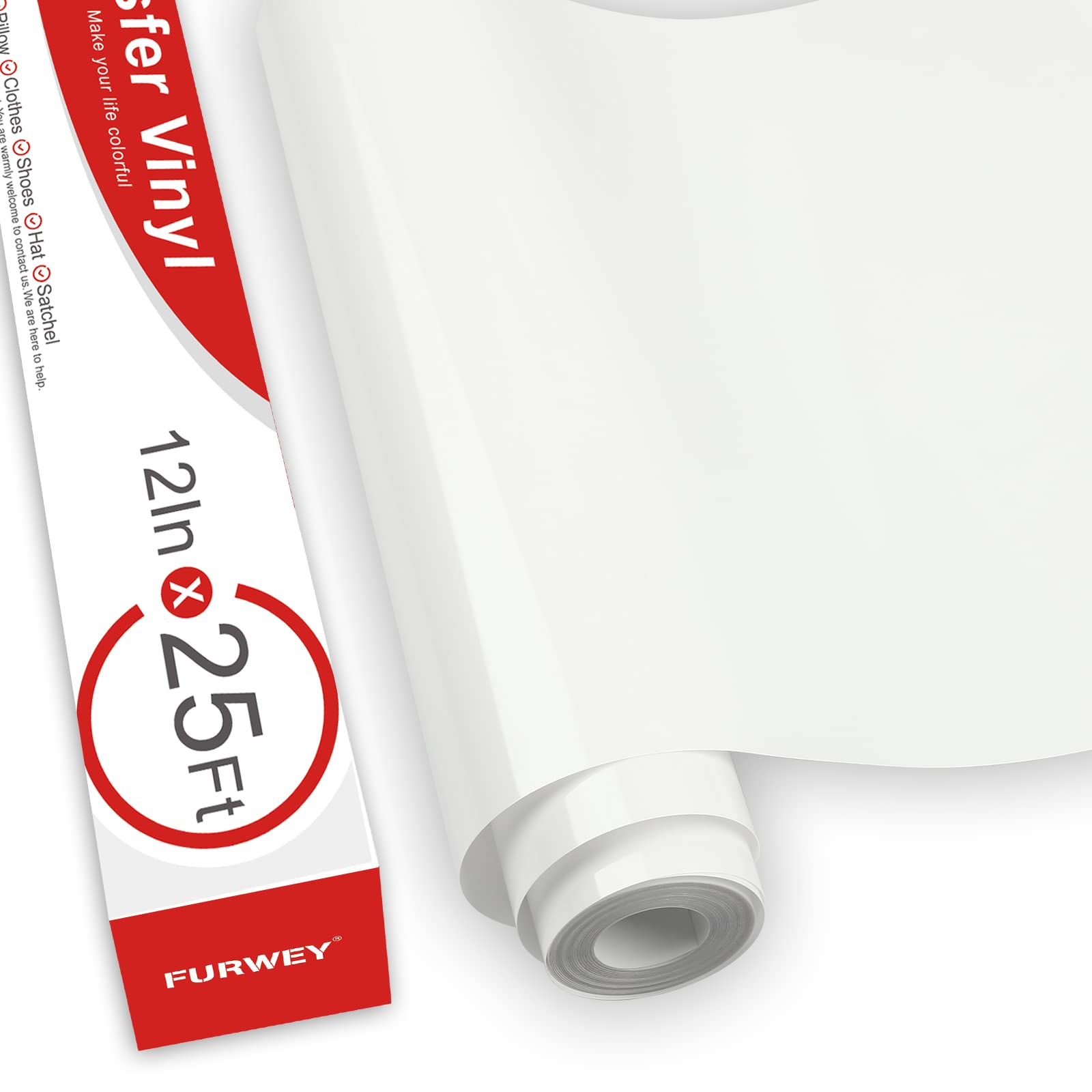 FURWEY Permanent Adhesive Vinyl - 12" x 16 FT Adhesive Vinyl Roll for Cricut, Silhouette, Cameo Cutters, Signs, Scrapbooking, Craft, Die Cutters(White)