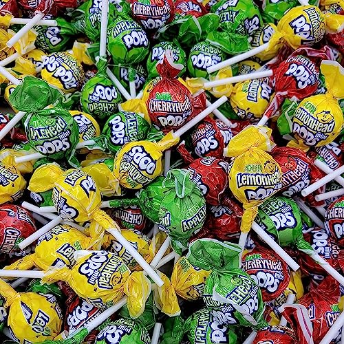 Ferrara Lemonhead and Friends Mini Sour Lollipops - Bulk Lemonhead, Applehead, Cherryhead Assorted Lollipops Individually Wrapped - Bulk Pack - 2 Pound