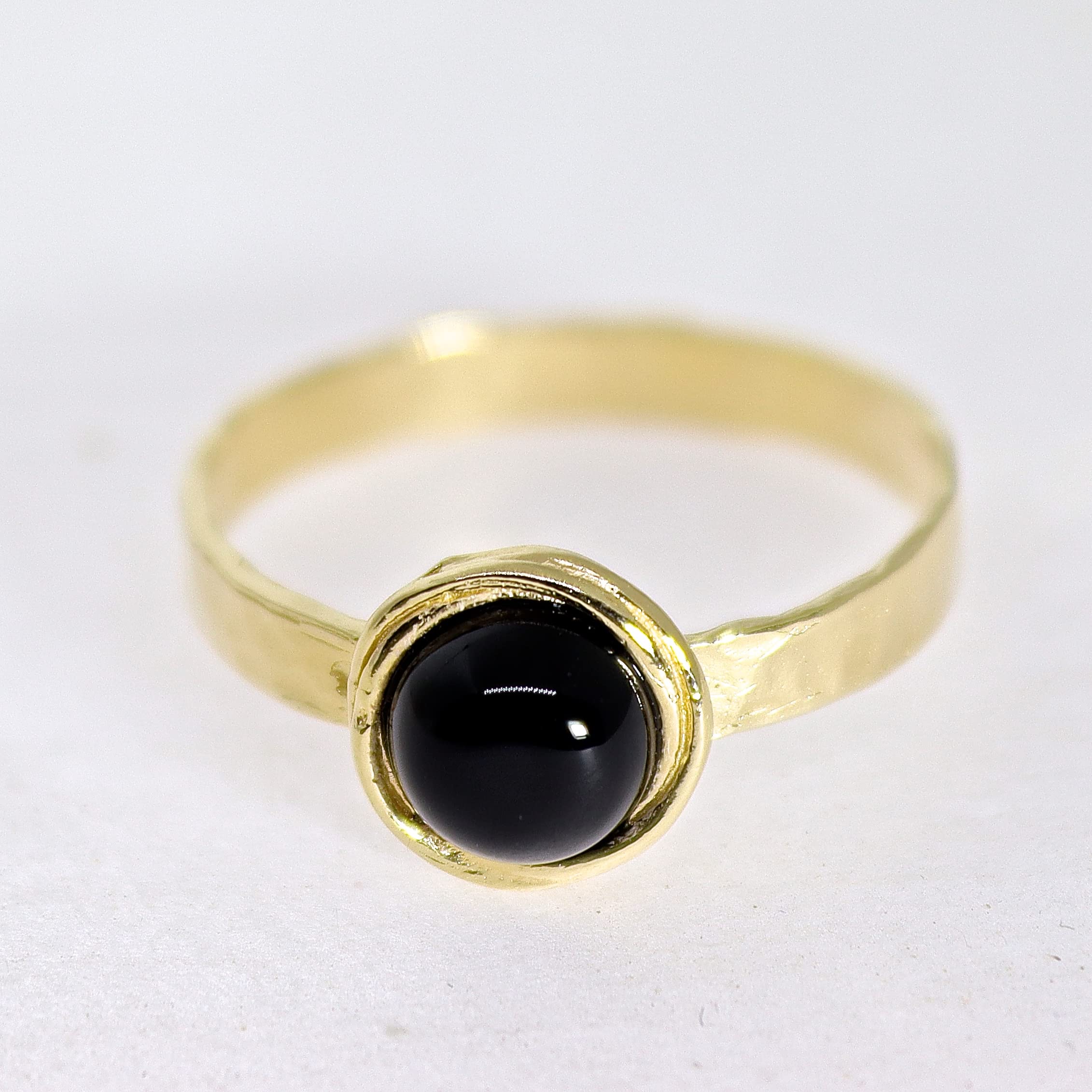 Black stone gold ring, Onyx gold ring, 14k gold plating stone ring band, Stacking stone ring, Small stone gold ring (onyx, 6)