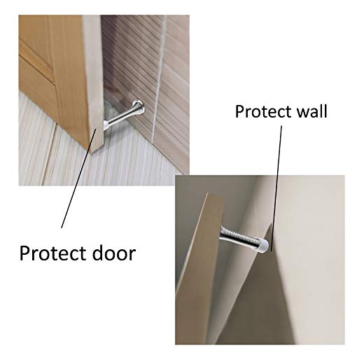 Kare & Kind 4X Spring Door Stoppers (Silver) - Screw-in Flexible Steel Stoppers with White Rubber Bumper Tips - Protect Walls from Bumps, Marks and Damages - Kid and Pet Safe - for Homes, Offices